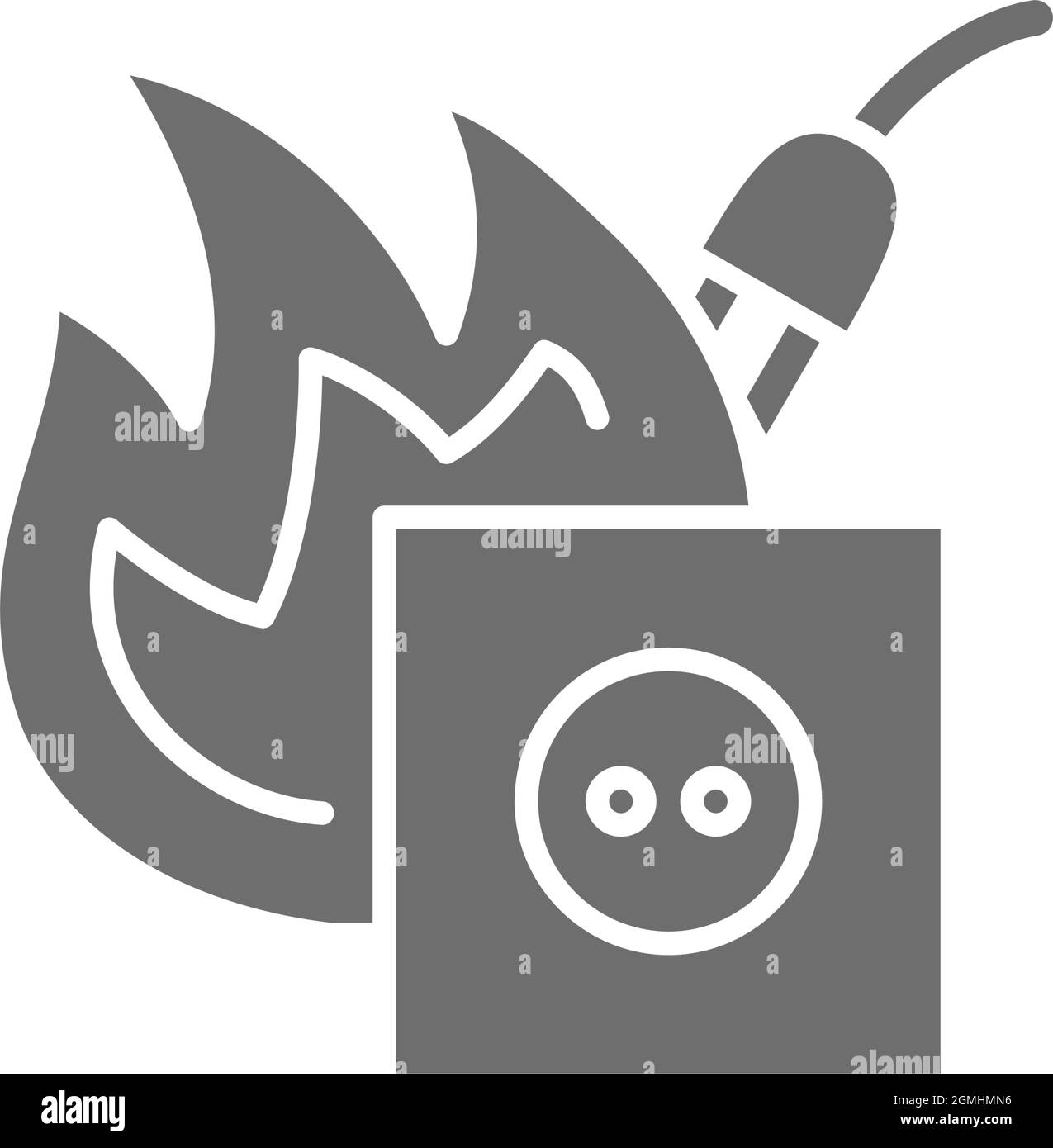 Dangerous electrical outlet, short circuit grey icon Stock Vector Image ...