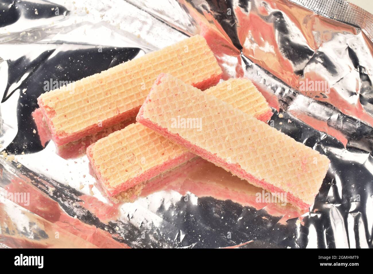 Top View of Pink wafer , Sweet Snacks Stock Photo - Alamy