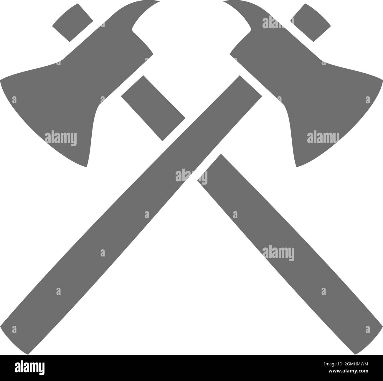 Fire axes, firefighter equipment grey icon. Isolated on white ...