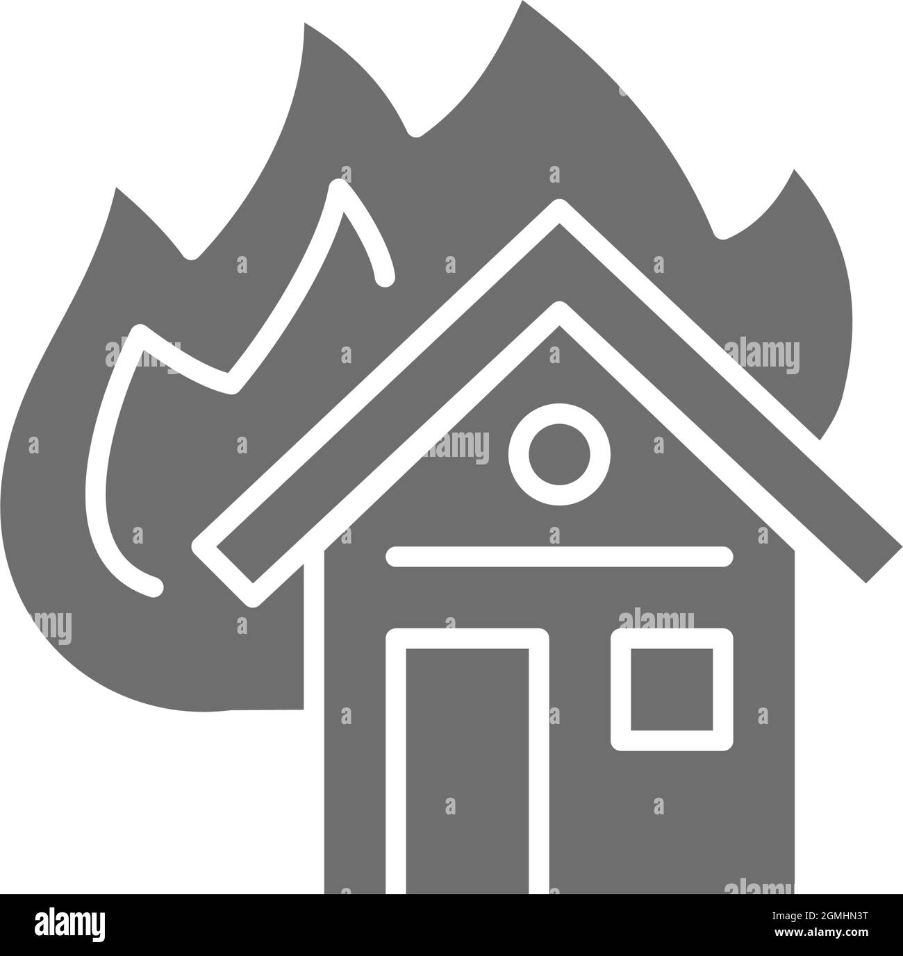 Burning house, fire insurance grey icon. Isolated on white background ...