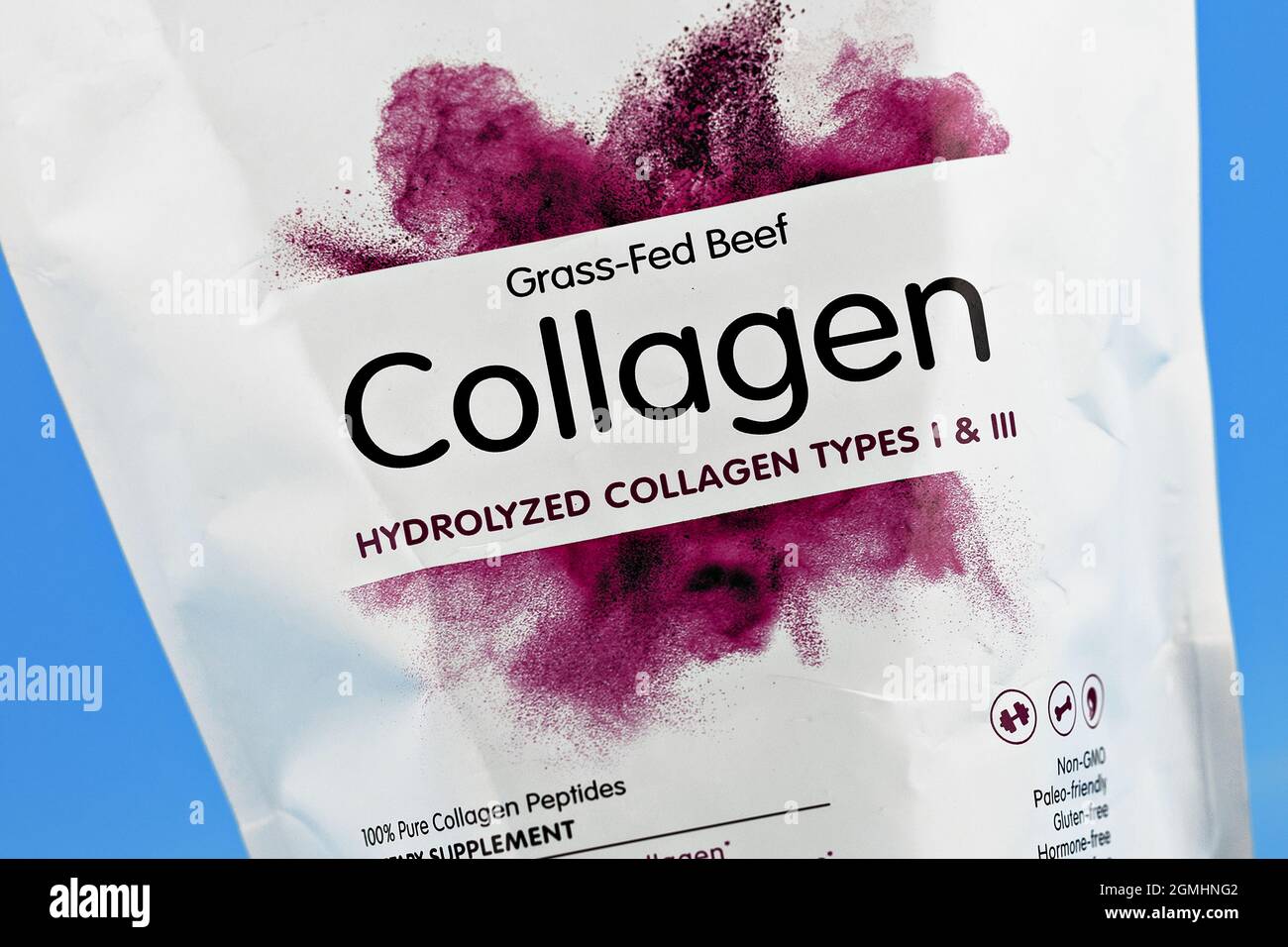 collagen powder in a zip-lock package. dietary supplement editorial ...