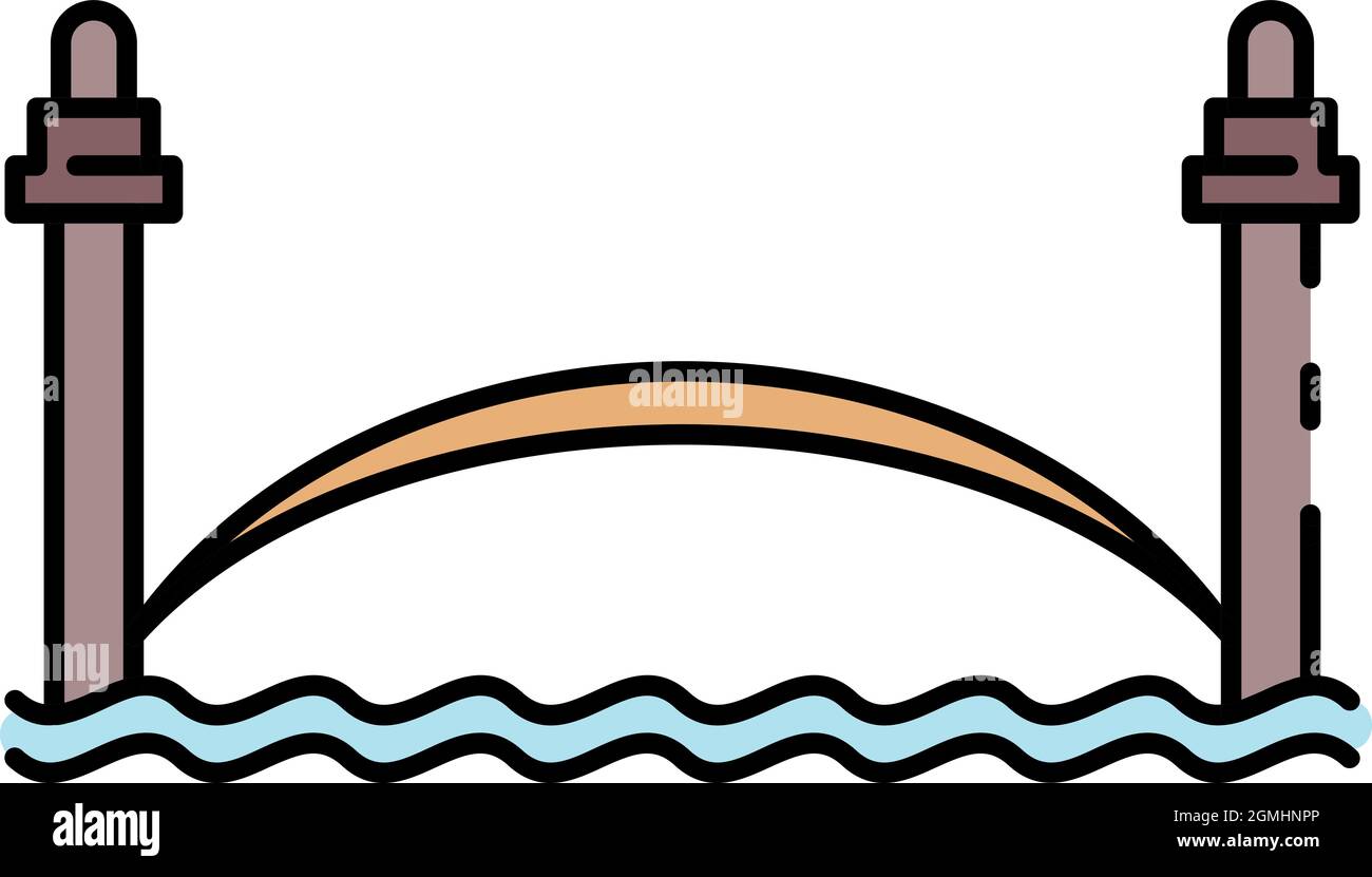 River city bridge icon. Outline river city bridge vector icon color ...