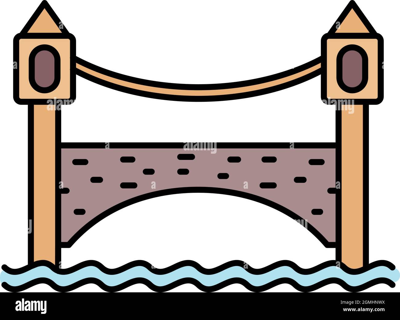Brick bridge icon. Outline brick bridge vector icon color flat isolated ...