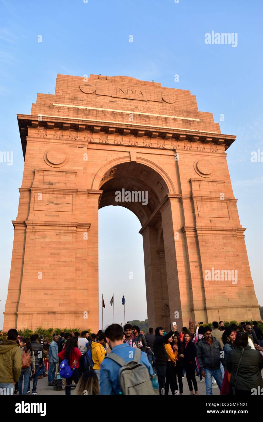 New Delhi, India, 12 January 2020:- Croweded India gate at daytime ...