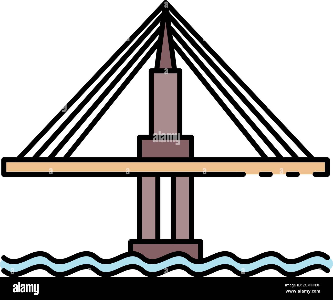 Cable bridge icon. Outline cable bridge vector icon color flat isolated ...
