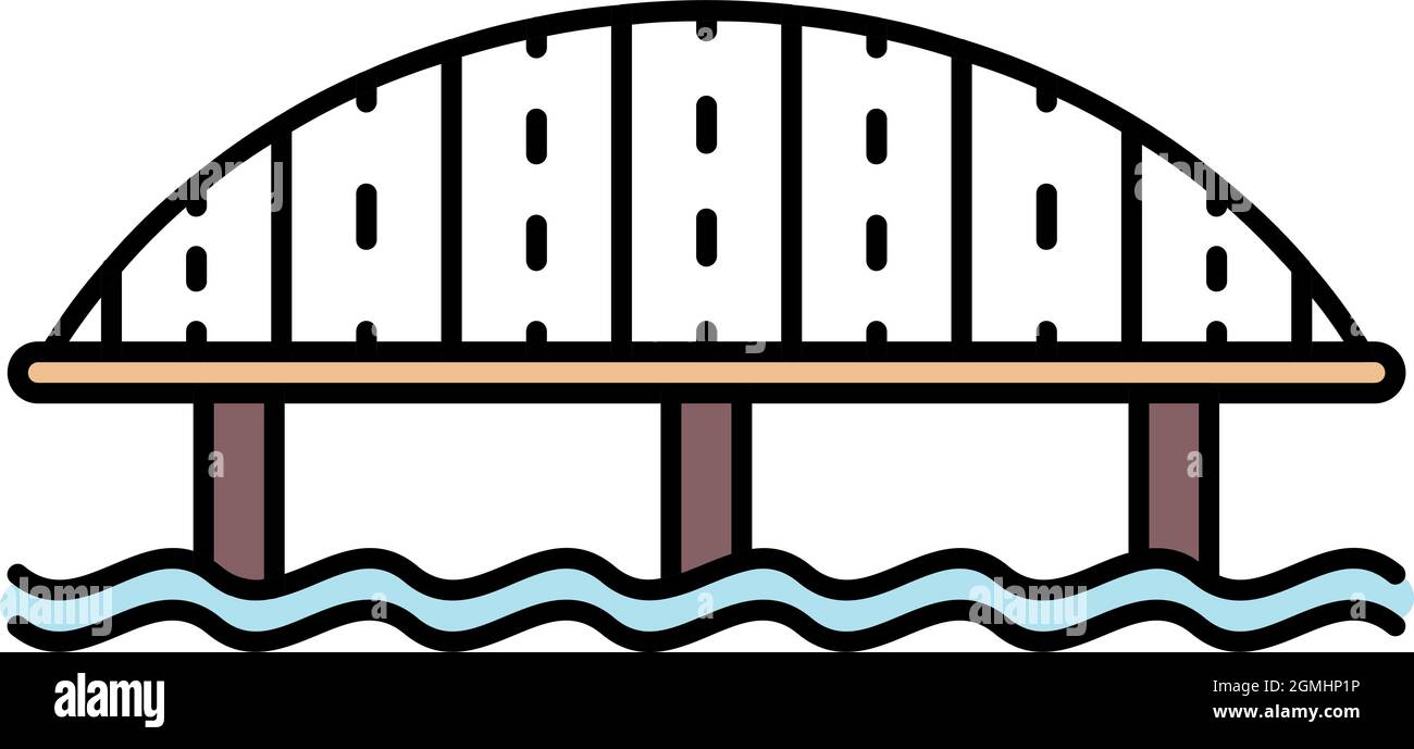 Highway bridge icon. Outline highway bridge vector icon color flat ...