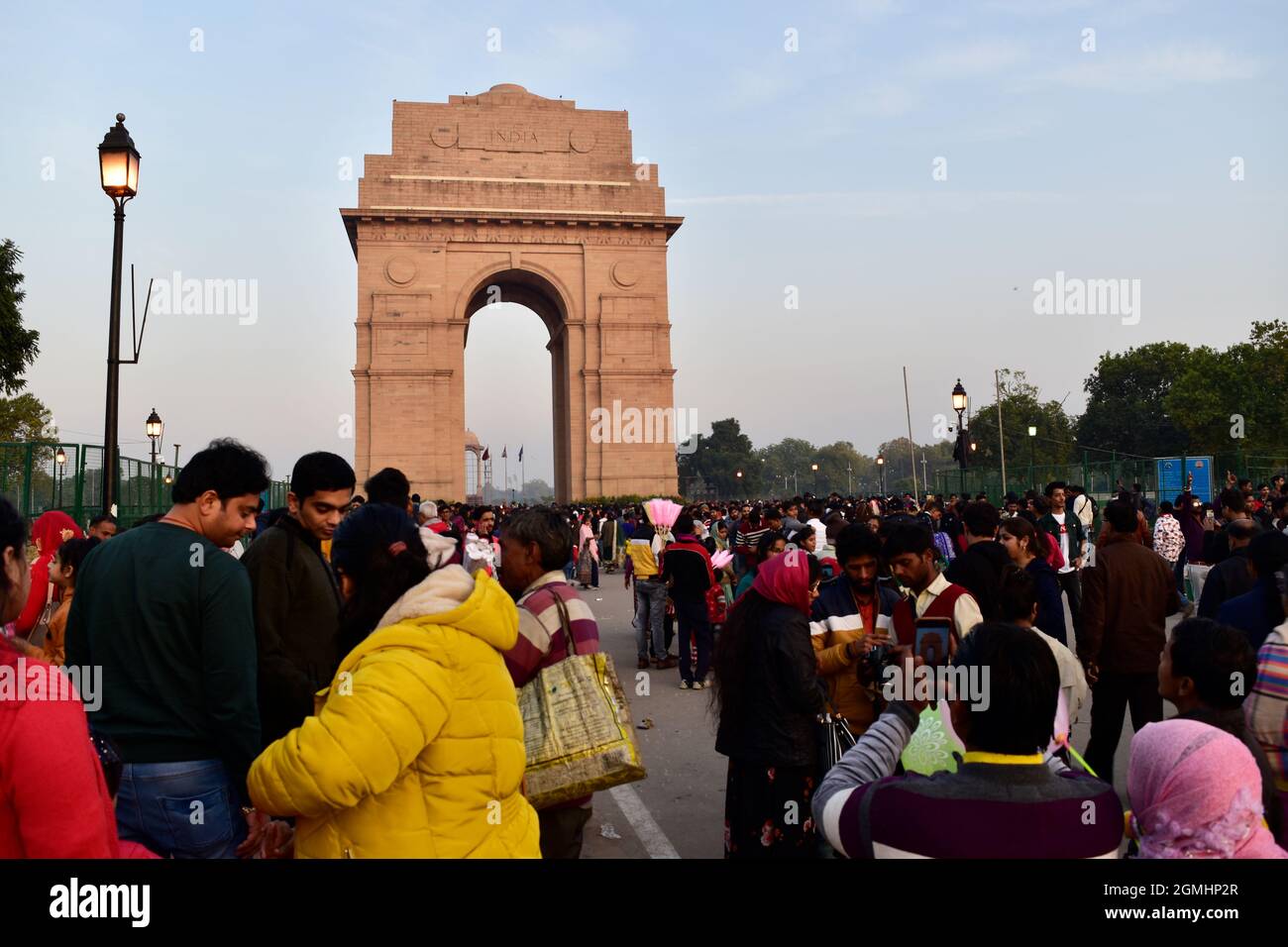New Delhi, India, 12 January 2020:- People on India gate, tourists on ...