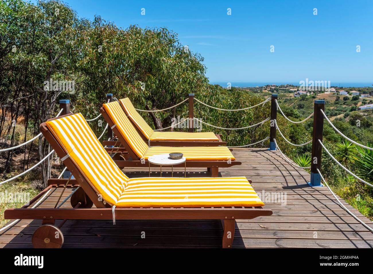 Luxury loungers for relaxation and sunbathing in the forest countryside ...