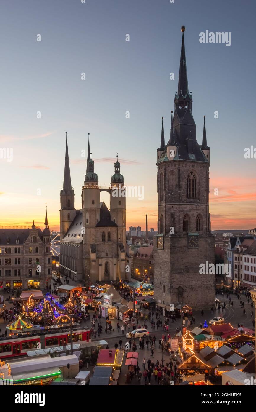 HALLE (SAALE), GERMANY - DECEMBER 16: View over the illuminated ...