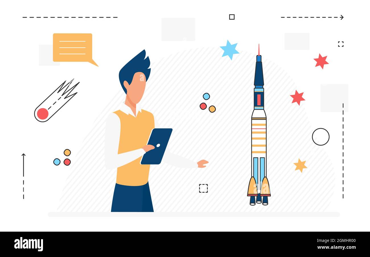 Space science research technology vector illustration. Cartoon ...