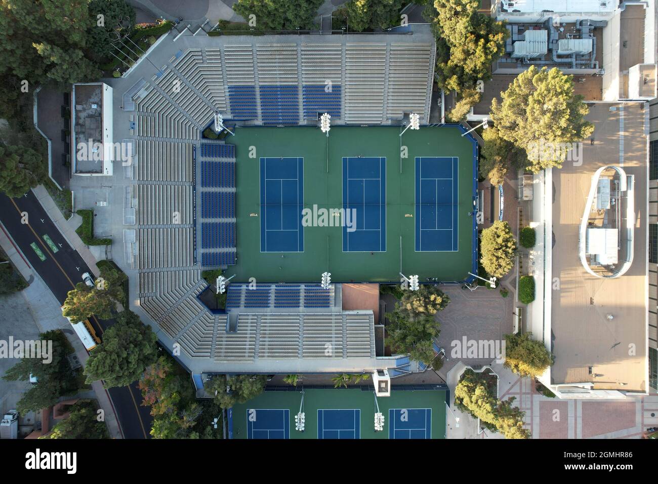 An aerial view of the Los Angeles Tennis Center on the campus of UCLA ...