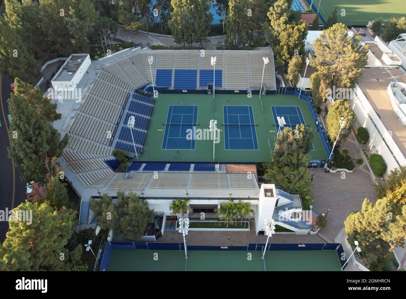 An aerial view of the Los Angeles Tennis Center on the campus of UCLA ...