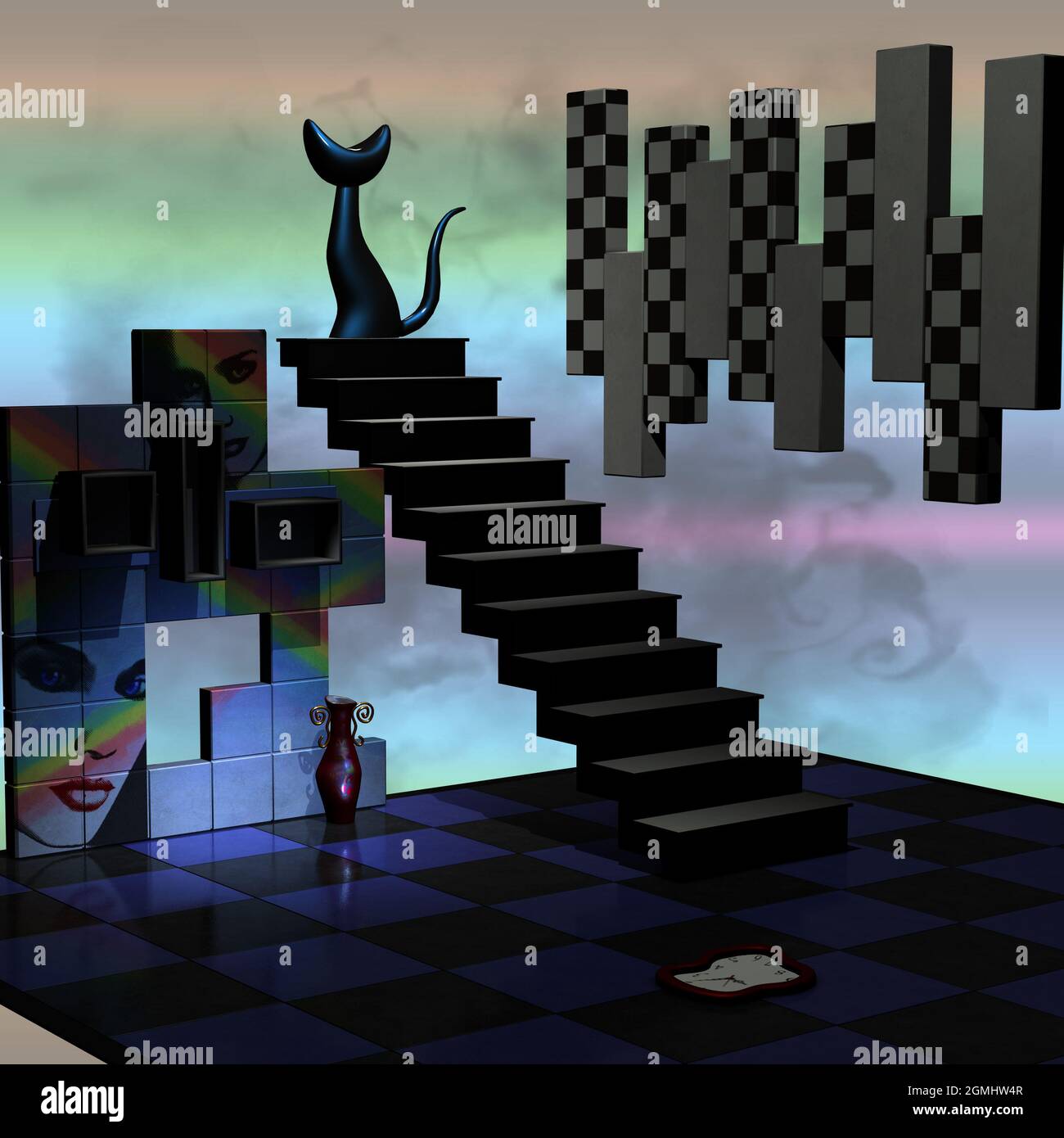 3d illustration of a fantasy surreal and weird room with staira and ...