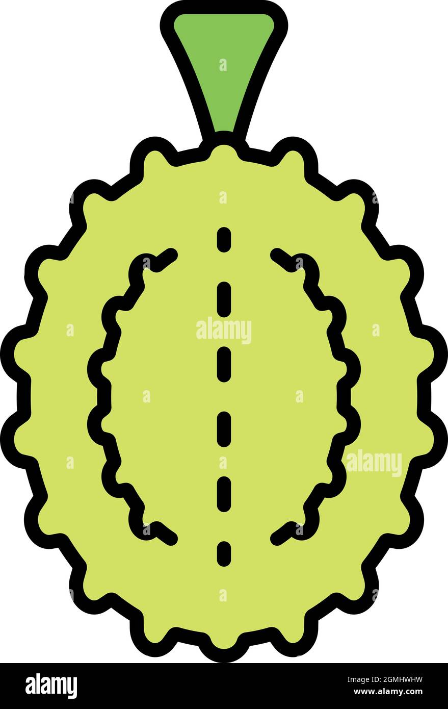 Whole durian icon. Outline whole durian vector icon color flat isolated ...