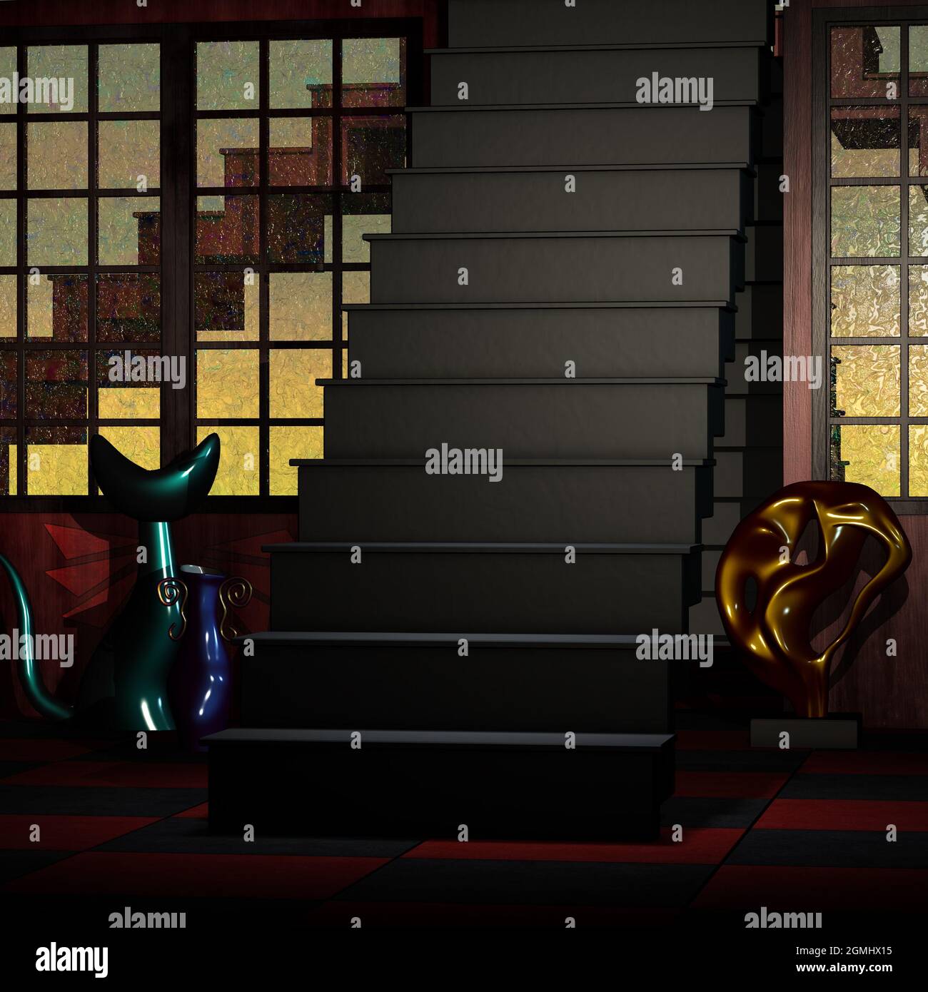 3d illustration of a fantasy surreal and weird room with staira and ...