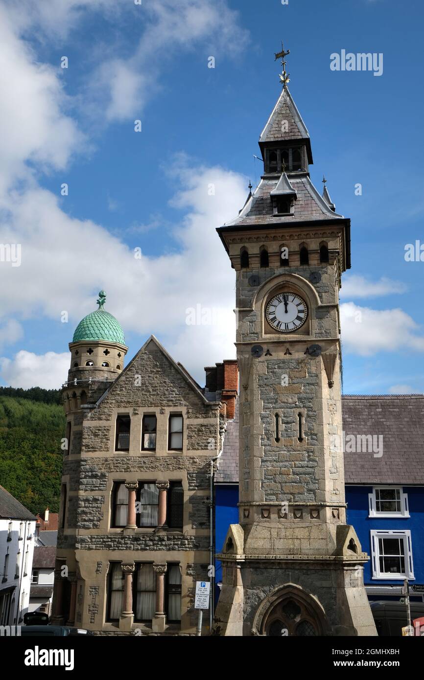 The Victorian clock tower, High Street, in the centre of Knighton ...