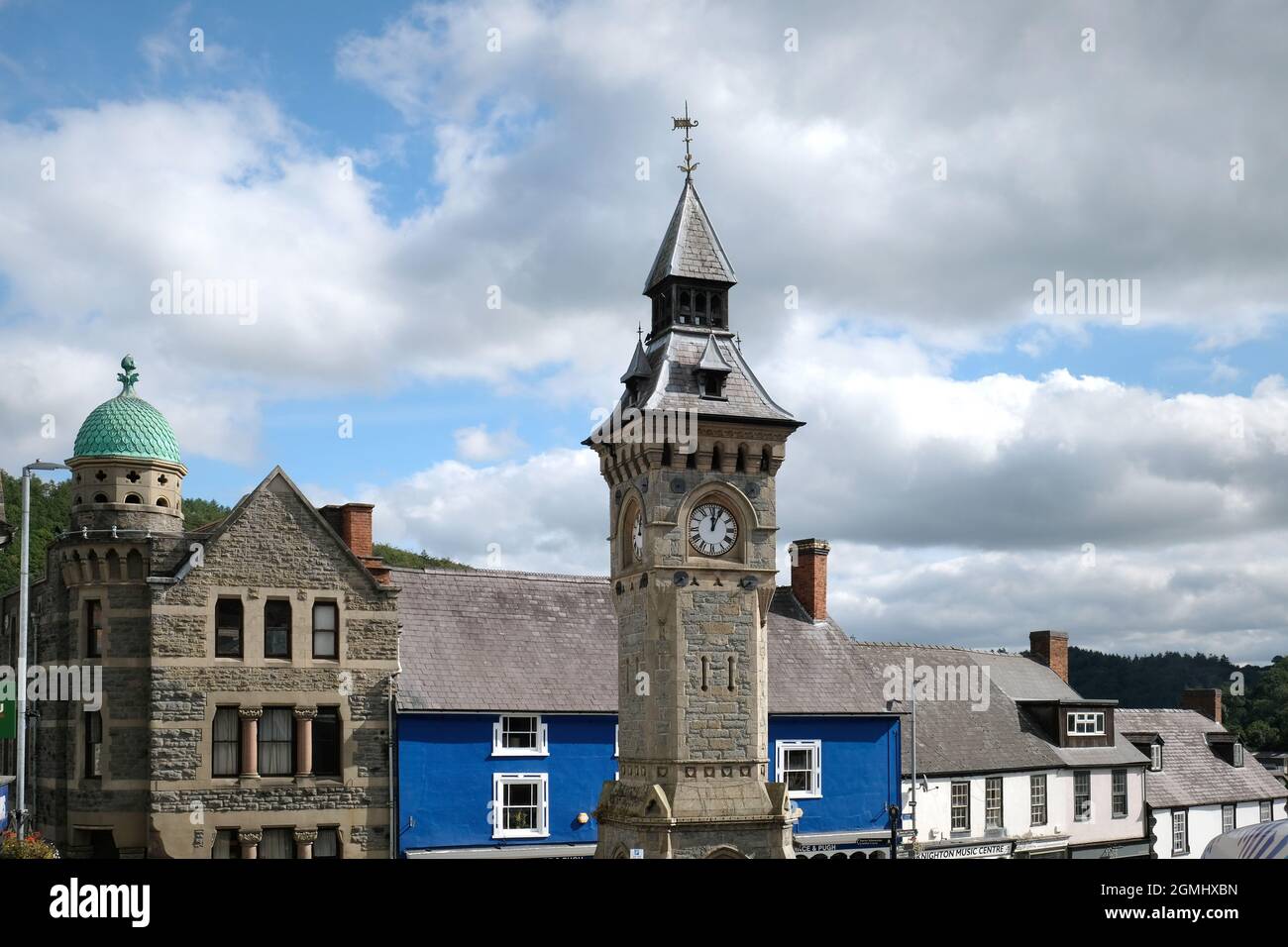 The Victorian clock tower, High Street, in the centre of Knighton ...