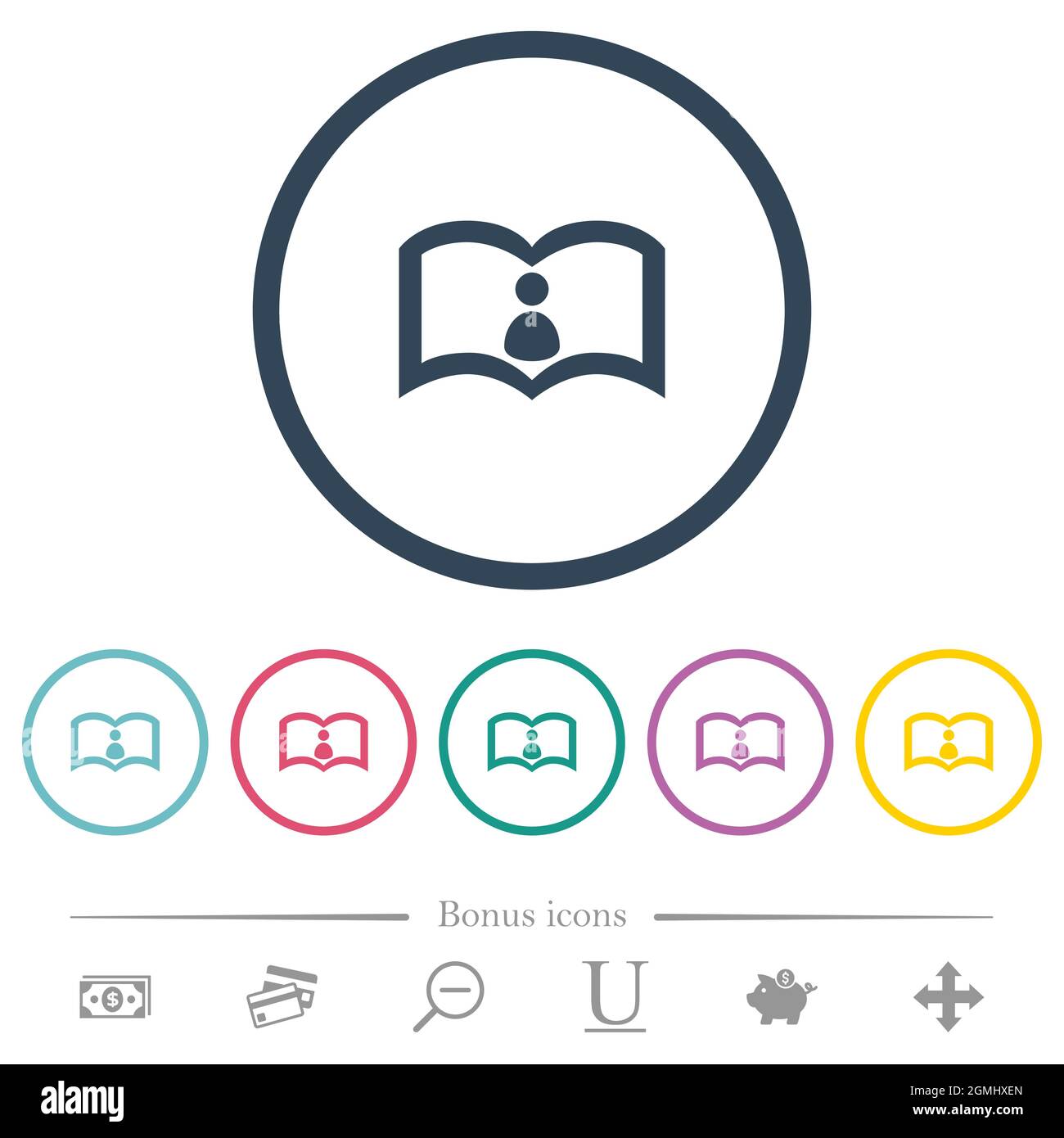 User guide flat color icons in round outlines. 6 bonus icons included ...