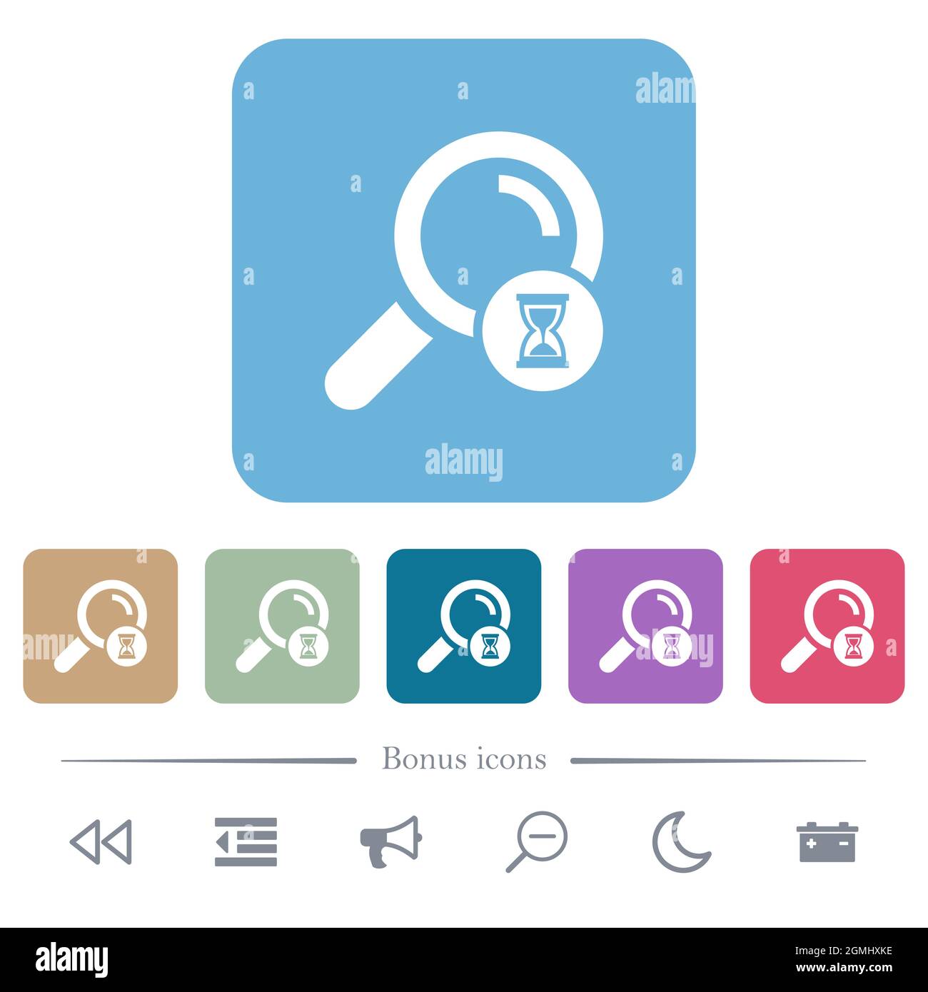 Search in progress white flat icons on color rounded square backgrounds ...
