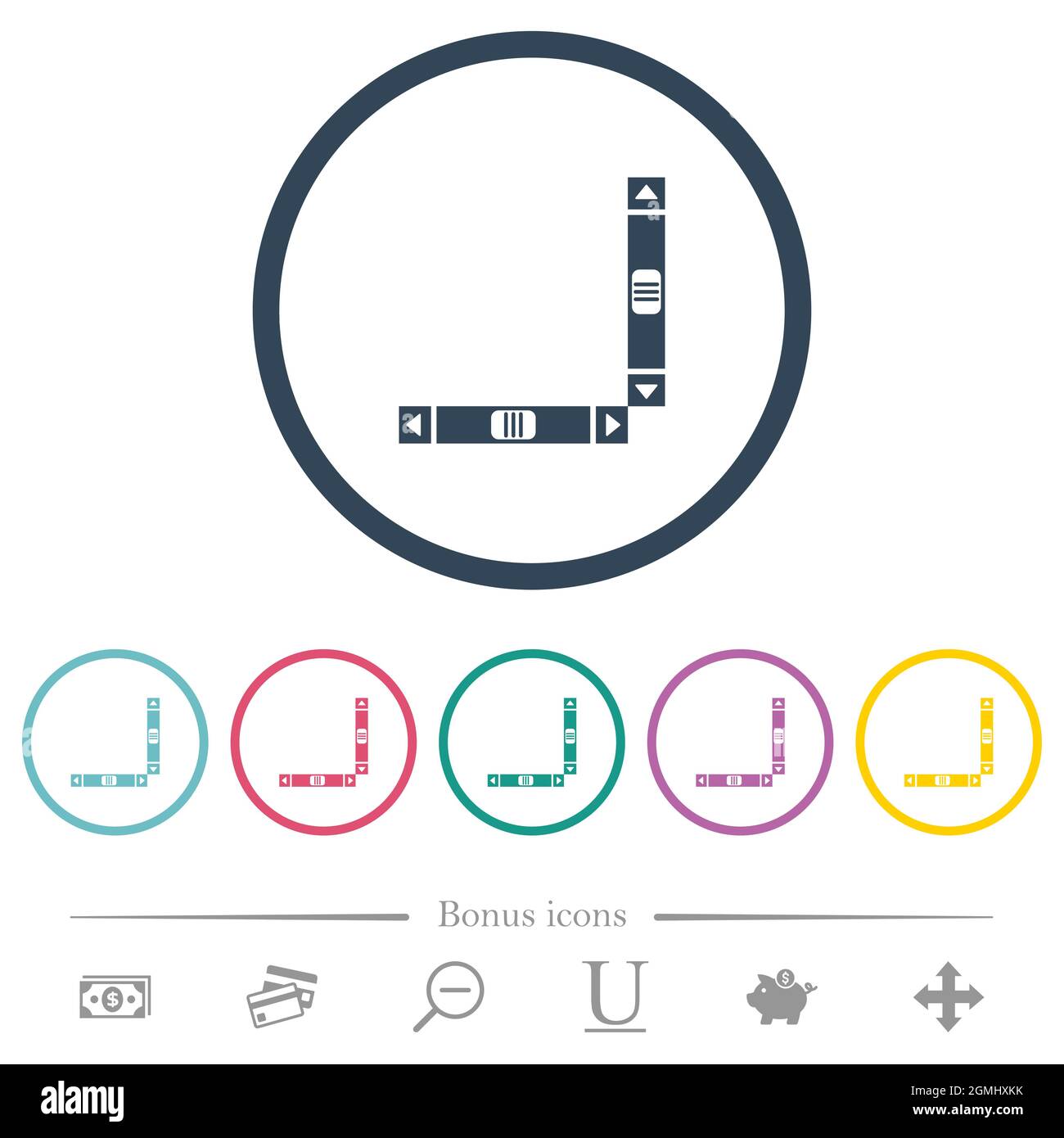 Vertical and horizontal scroll bars flat color icons in round outlines ...