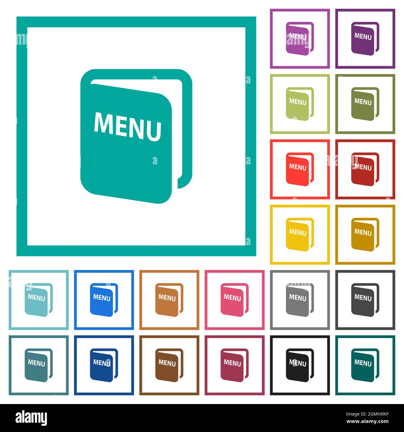 Menu flat color icons with quadrant frames on white background Stock ...