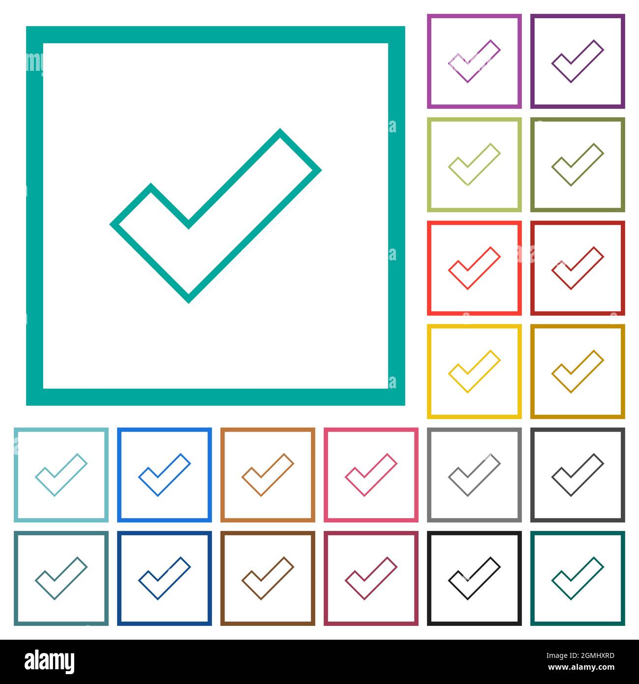 Ok outline flat color icons with quadrant frames on white background ...