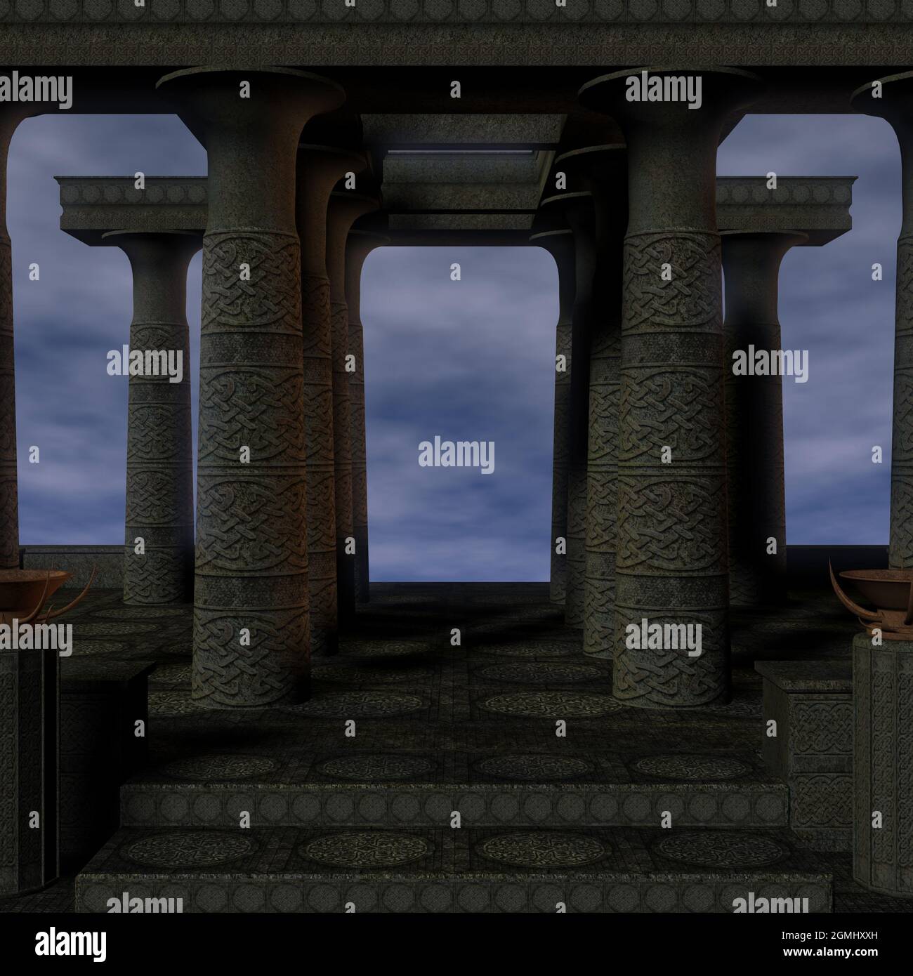 3d illustration of a fantasy place entrance with a colorful sky Stock ...