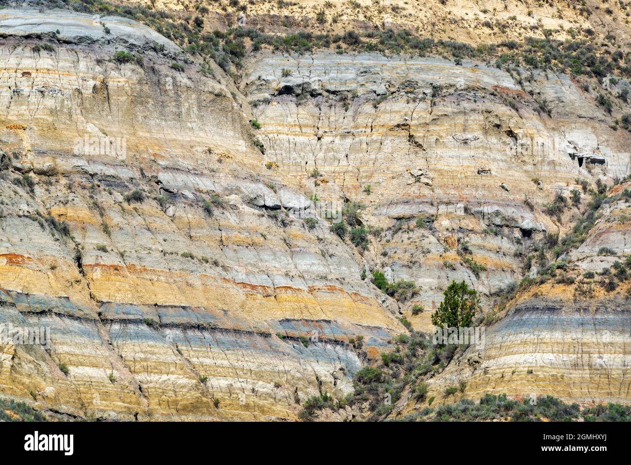 Colorful layers of rock in Theodore Roosevelt National Park in North ...