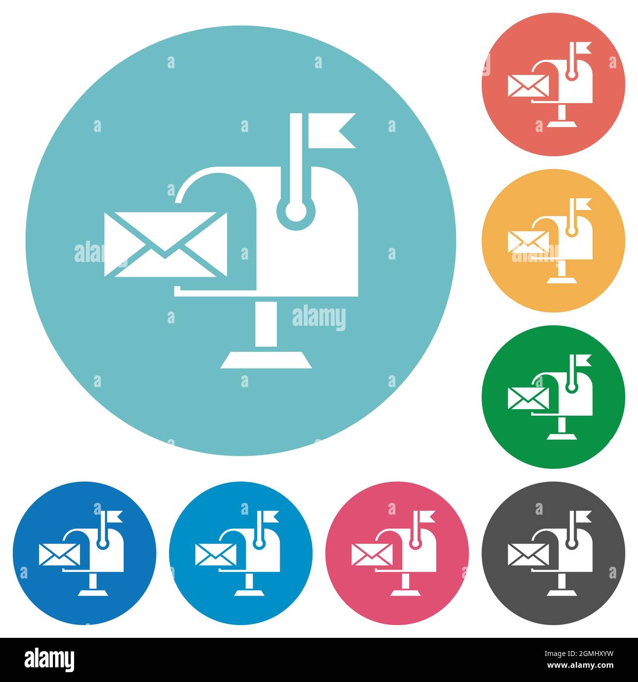 Mail received solid flat white icons on round color backgrounds Stock ...