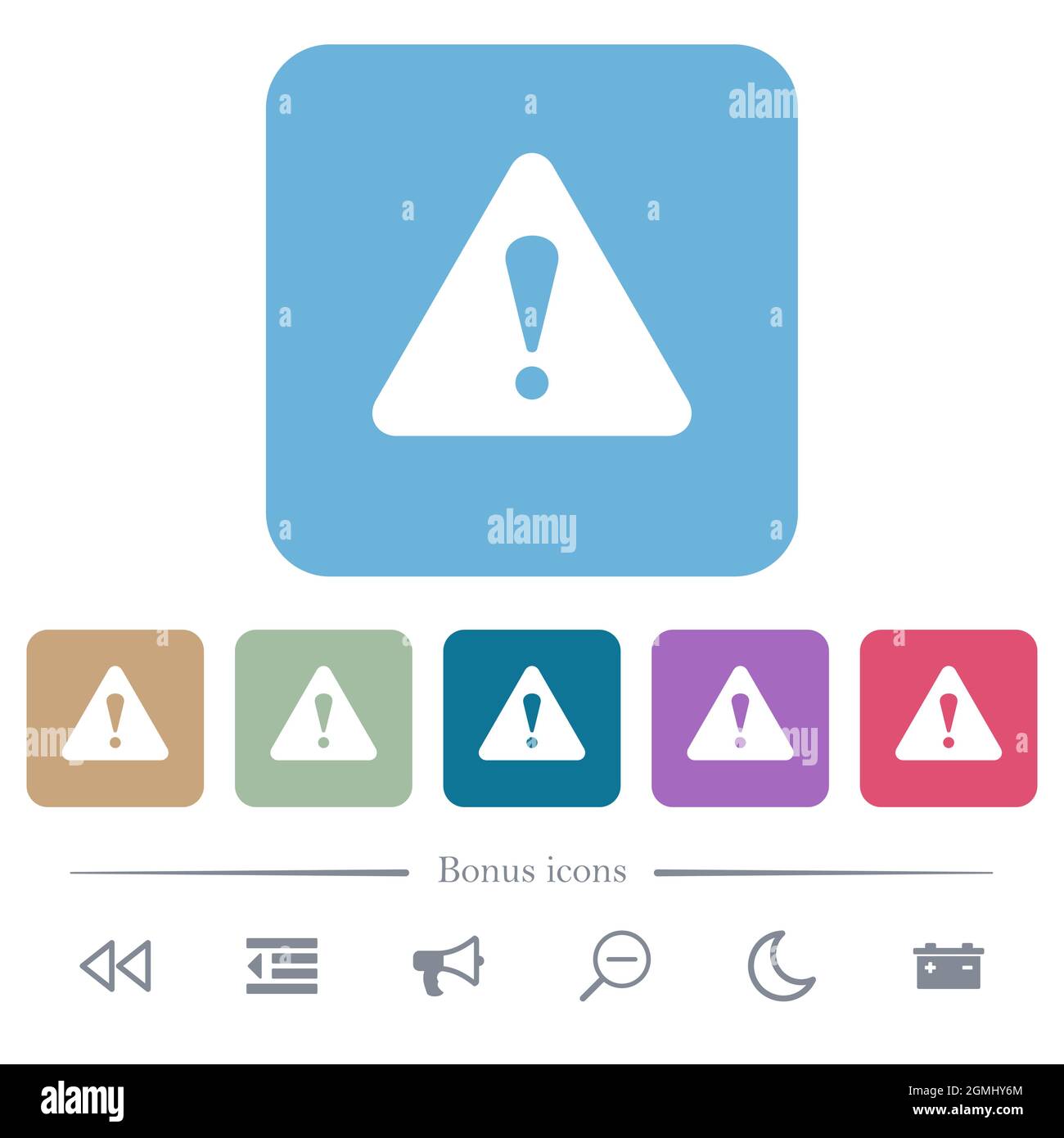 Triangle shaped warning sign white flat icons on color rounded square ...