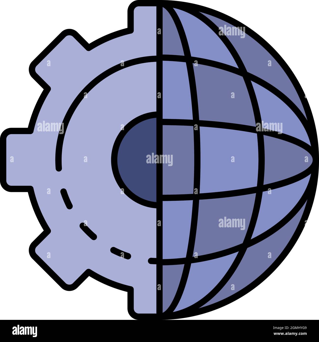 Global cog wheel icon. Outline global cog wheel vector icon color flat ...