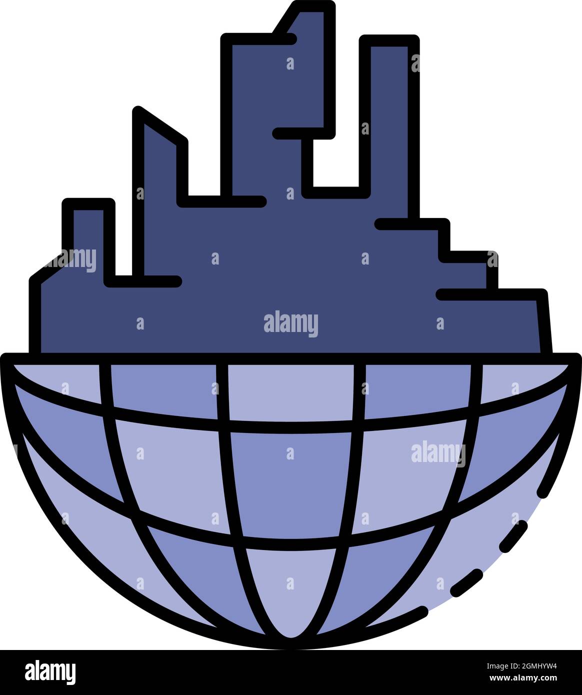 Global buildings icon. Outline global buildings vector icon color flat ...