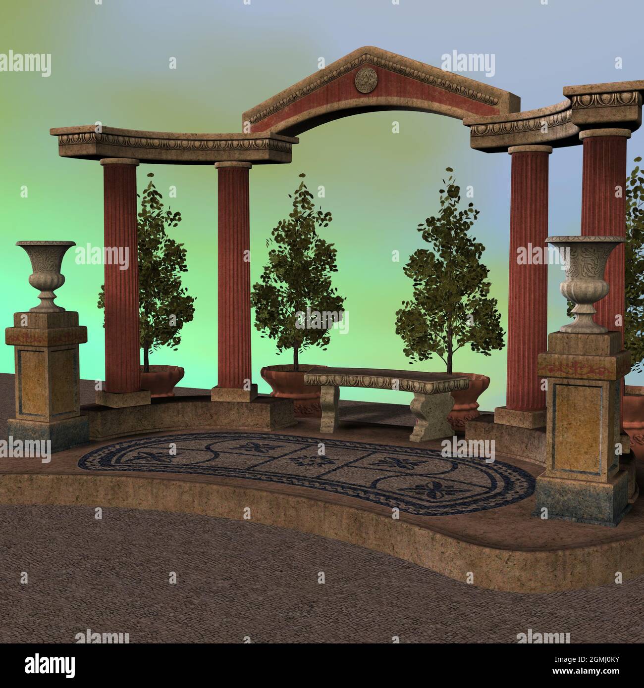 3d illustration of a fantasy temple with a colorful sky Stock Photo - Alamy