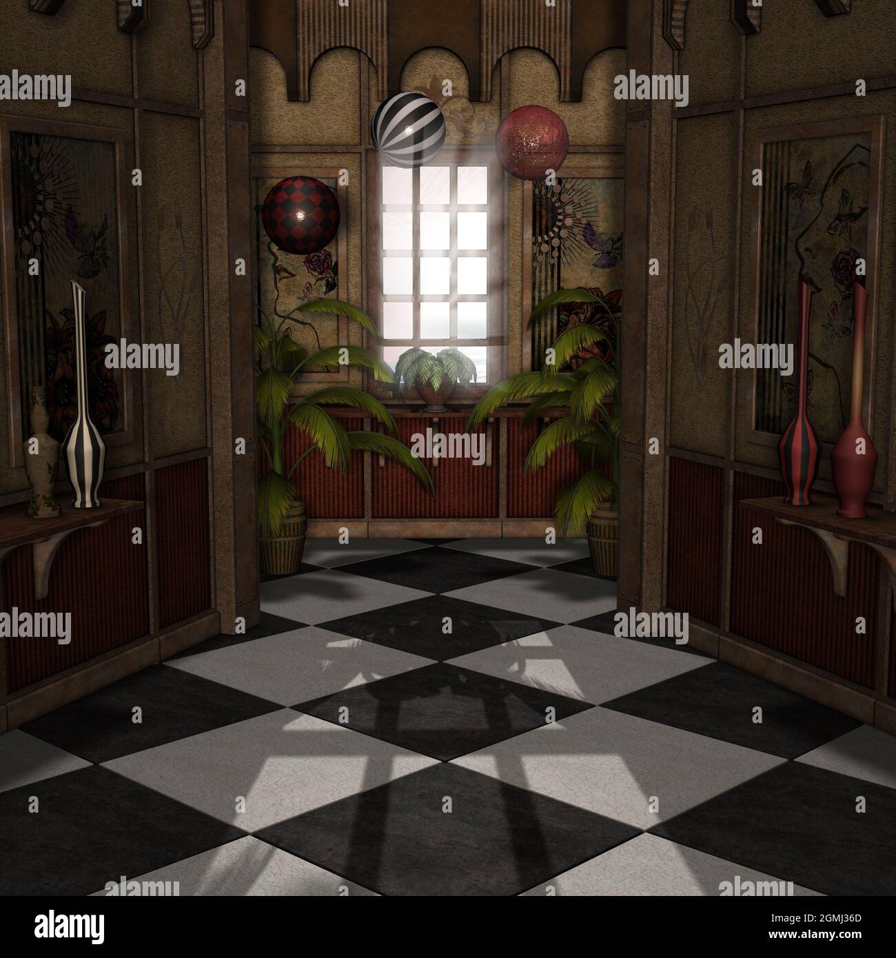 3d illustration of a fantasy surreal and weird room with staira and ...