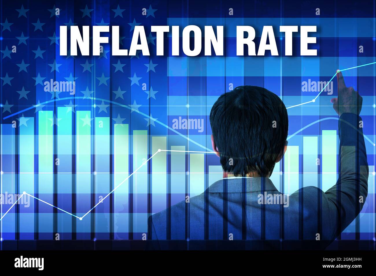 Inflation Rate Increasing in United States with Man pointing at the ...