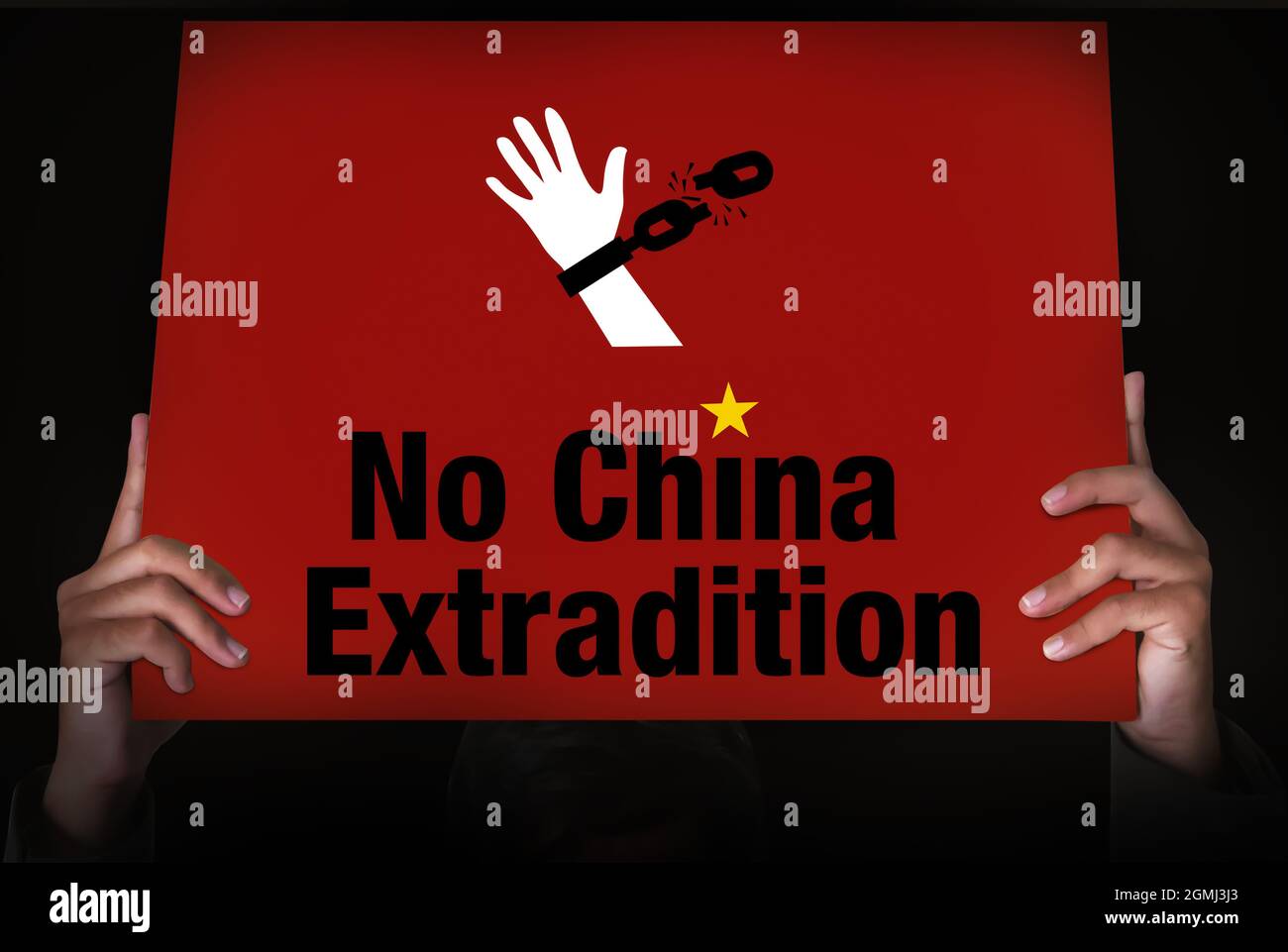 No China Extradition protest signboard holding young hands Stock Photo ...