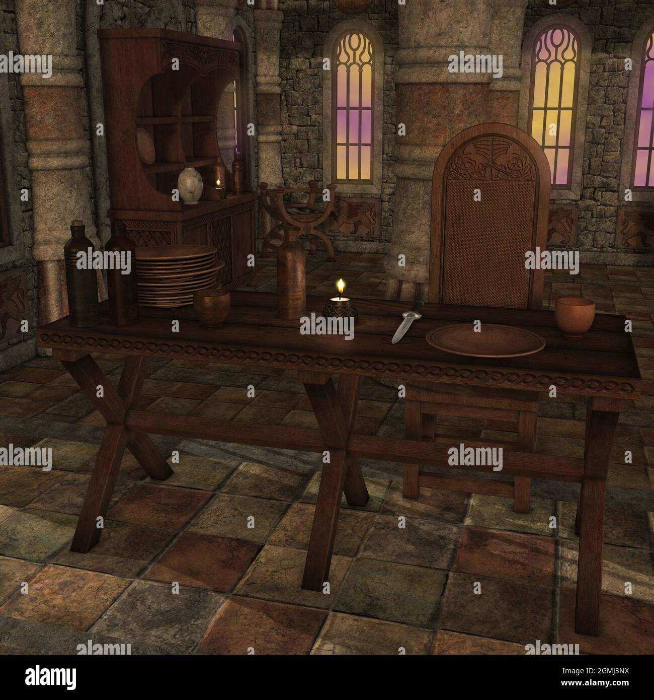 3d illustration of a fantasy temple with a colorful sky Stock Photo - Alamy