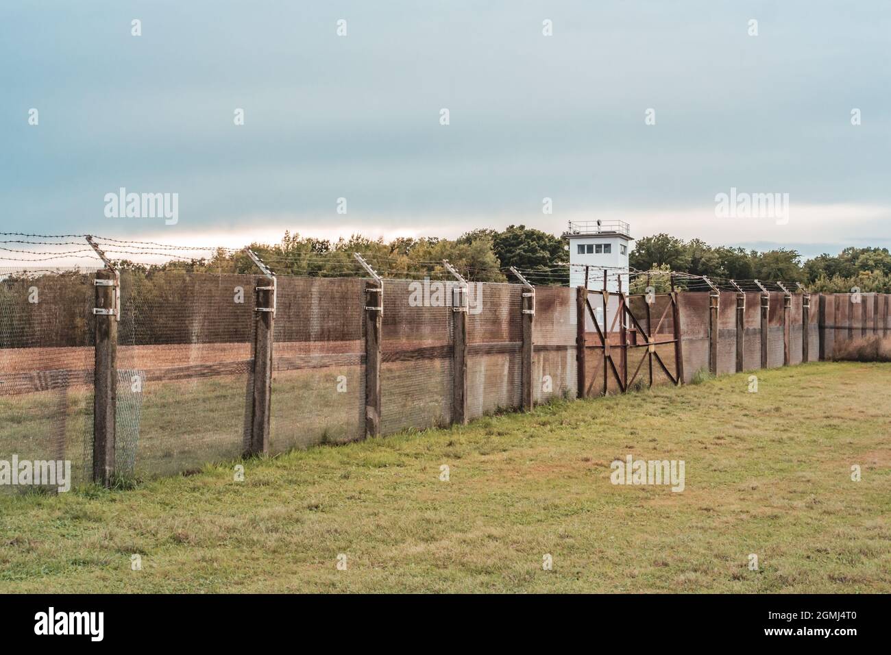 GDR border fence with observation tower on the inner german border ...