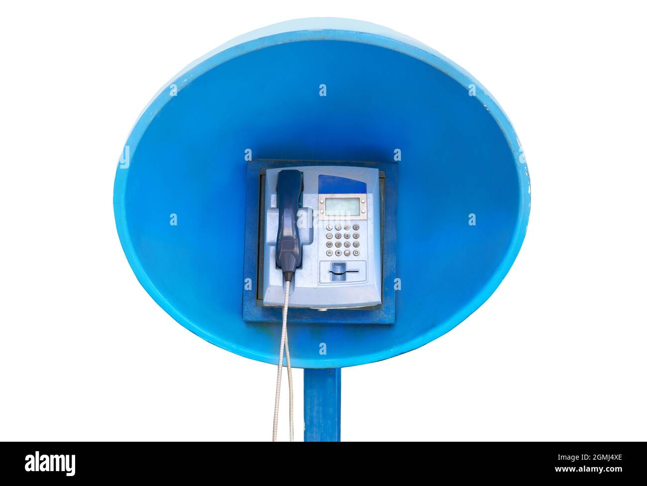 Public payphone station isolated on white background Stock Photo - Alamy