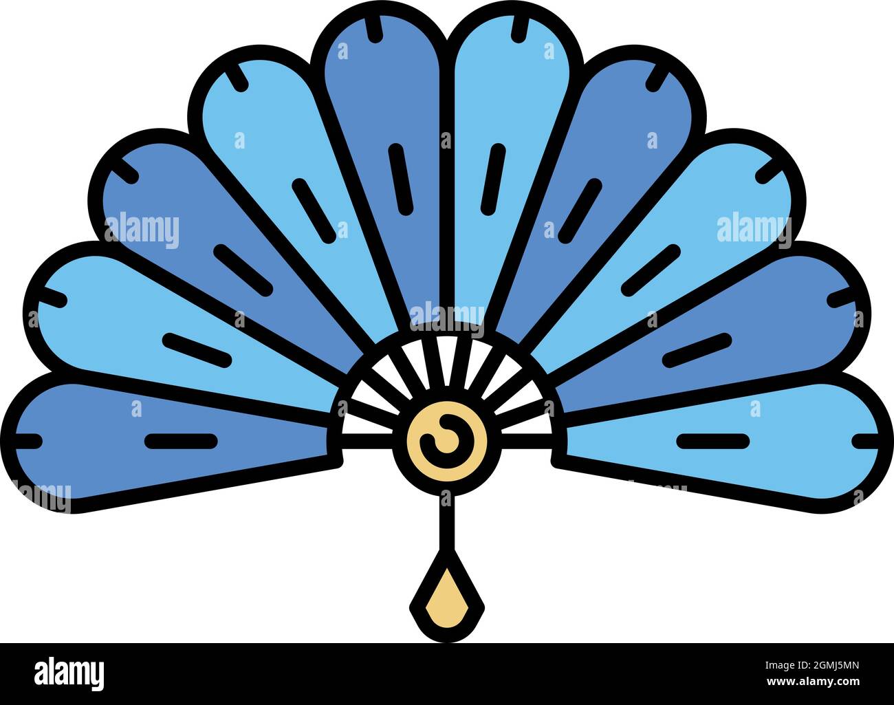 Bamboo hand fan icon. Outline bamboo hand fan vector icon color flat ...
