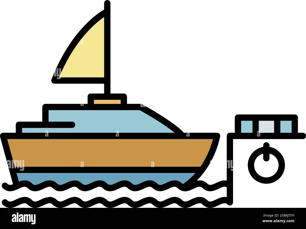 Sailboat in port icon. Outline sailboat in port vector icon color flat ...