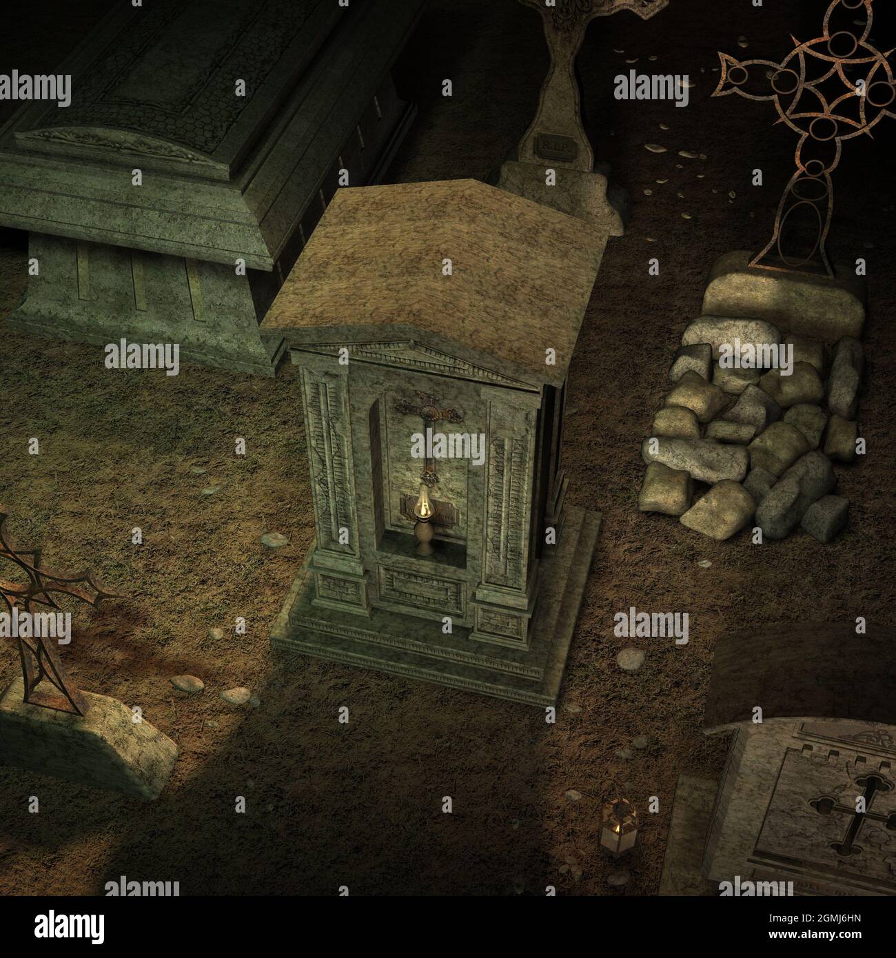 3d illustration of a fantasy crypt entrance Stock Photo - Alamy