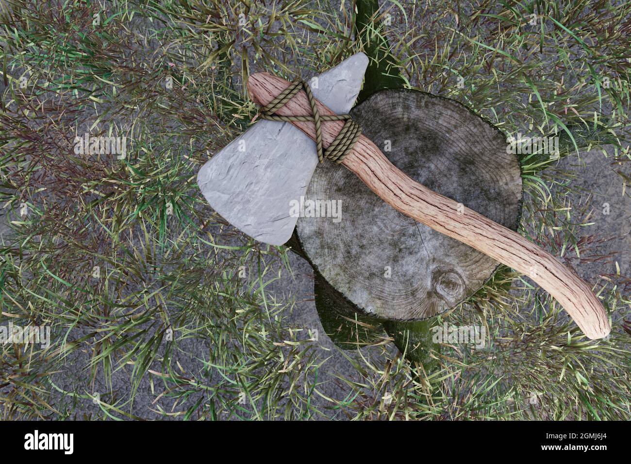 Handmade diy hatchet / axe survival concept. 3D Illustration Stock ...