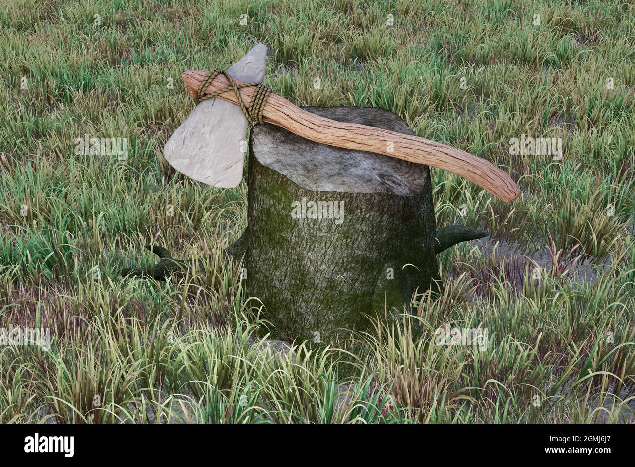 Handmade diy hatchet / axe survival concept. 3D Illustration Stock ...