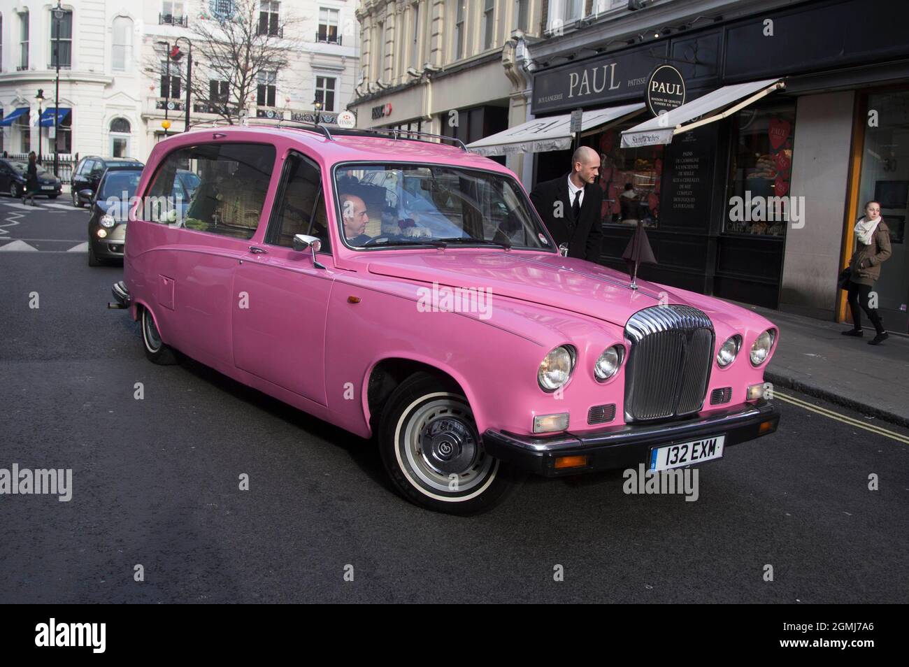 Pic shows: Pink hearse arrives with the coffin Funeral of Roger Lloyd ...