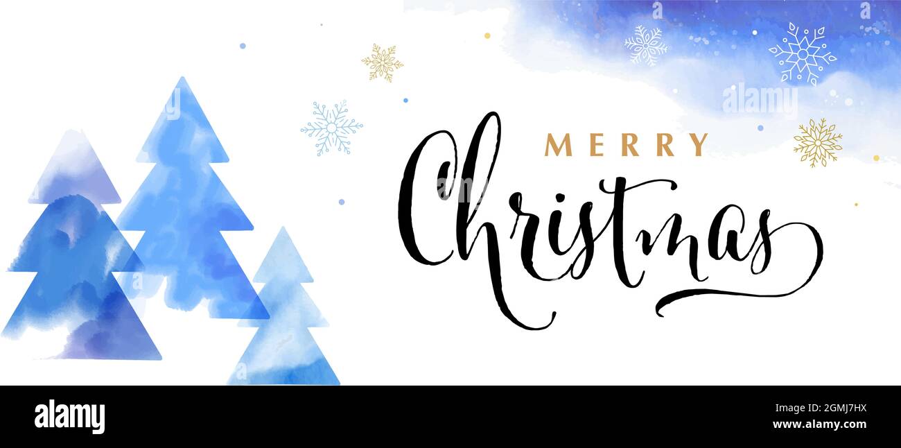 Merry Christmas blue background with Christmas trees. Collection of ...
