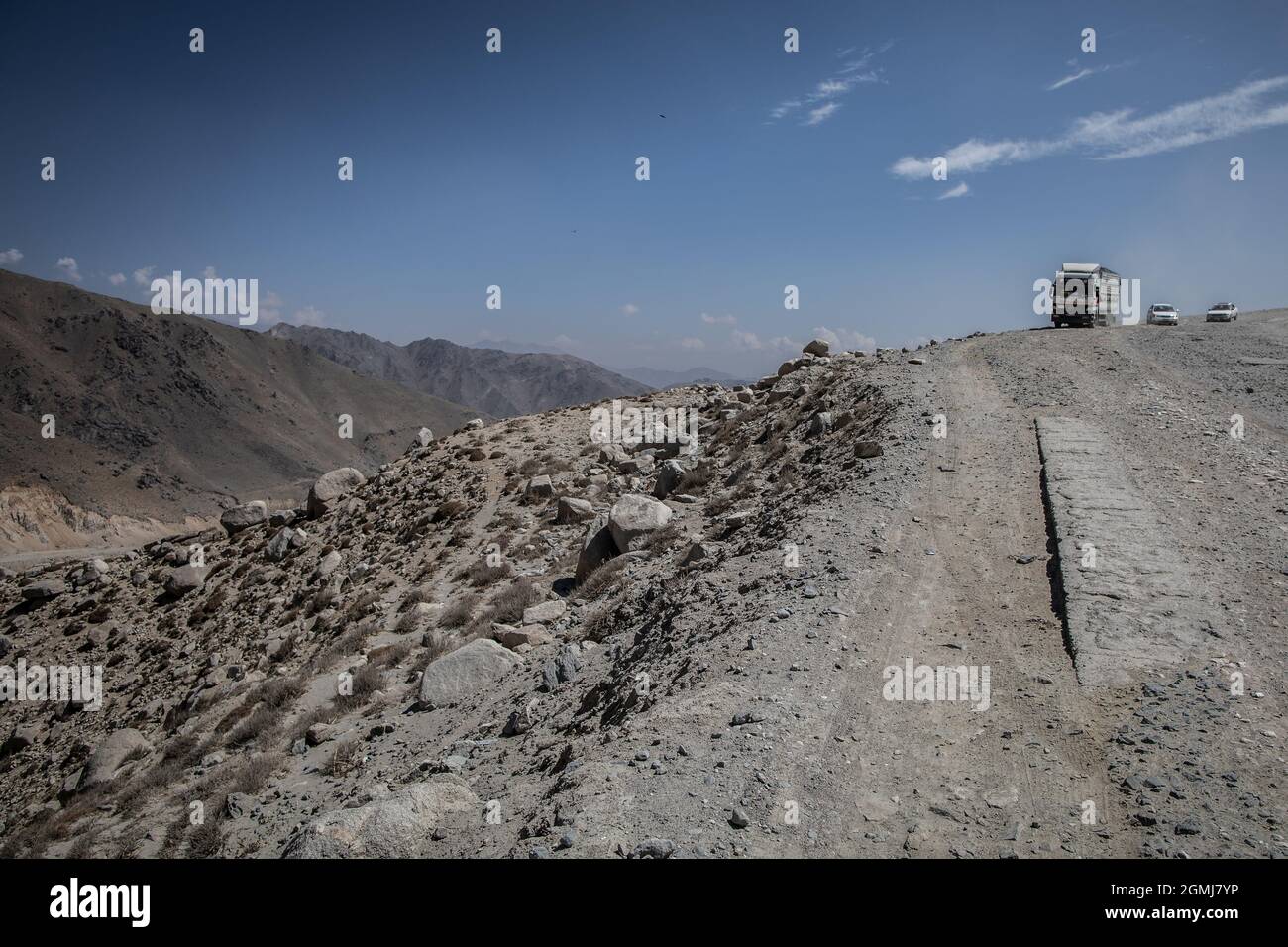 Salang Pass, Afghanistan. 19th Sep, 2021. Cars and trucks cross the ...