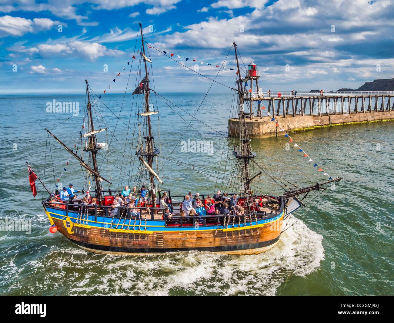 Scenic Whitby with replica Captain Cook tourist boat cruise at the ...