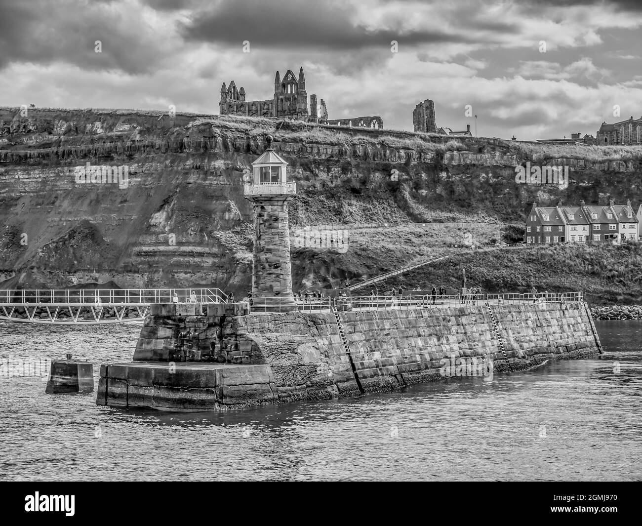 Scenic Whitby overlooking the harbour to the Church of St Mary and ...