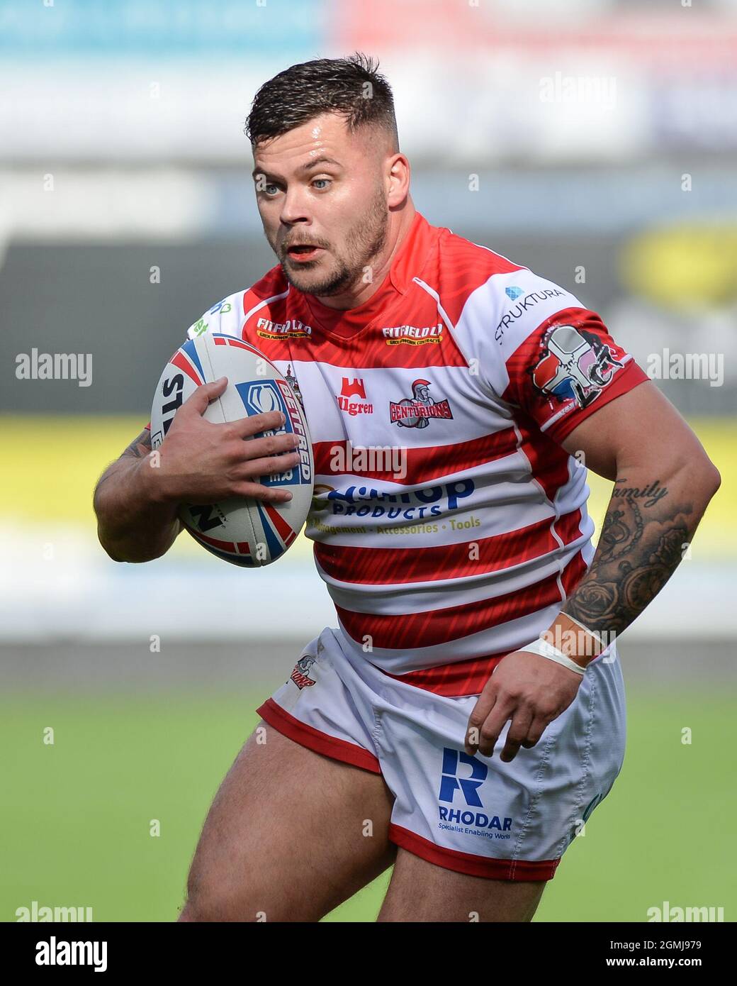 Huddersfield, UK. 19th Sep, 2021. Liam Hood of Leigh Centurions in ...